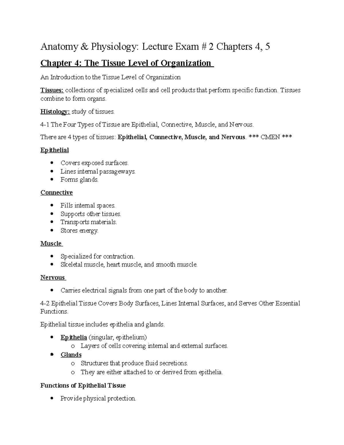 A&P I Lecture Exam Study Guide # 2 - Anatomy & Physiology: Lecture Exam ...