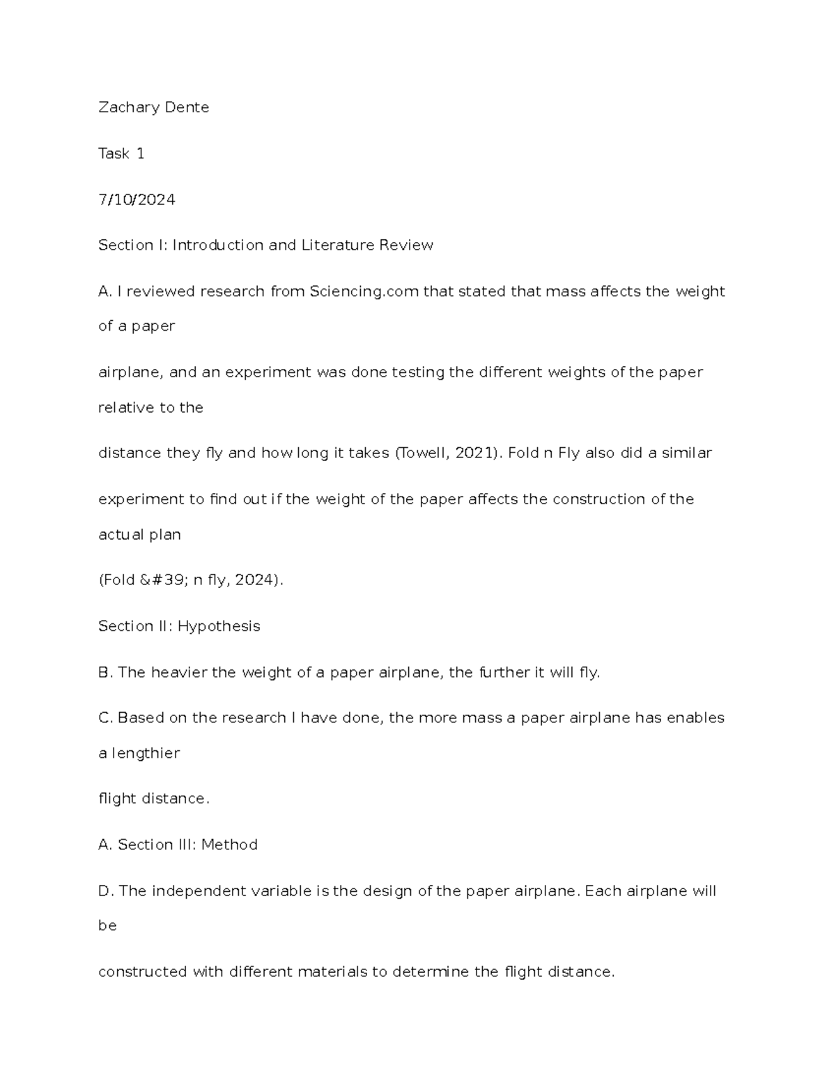 Natural Science Lab Task 1 - Zachary Dente Task 1 7/10/ Section I ...