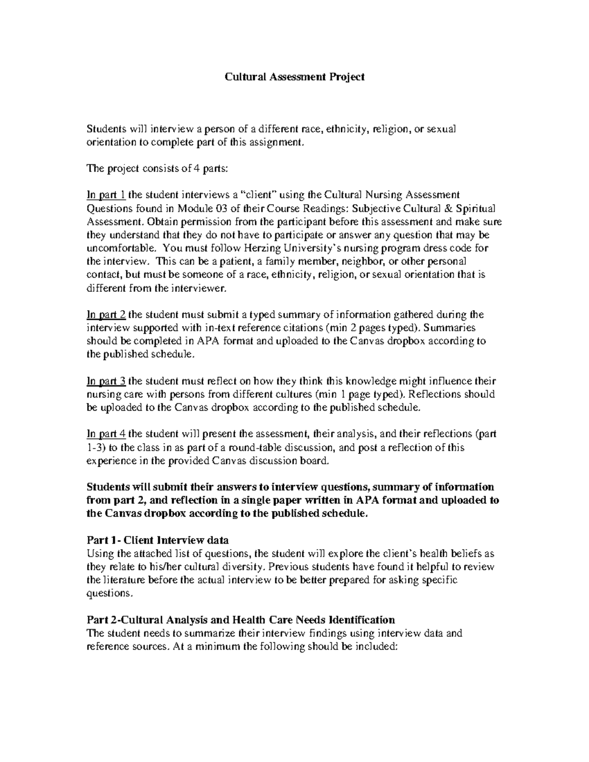 Cultural diversity paper guidelines and rubric-2 - Cultural Assessment ...