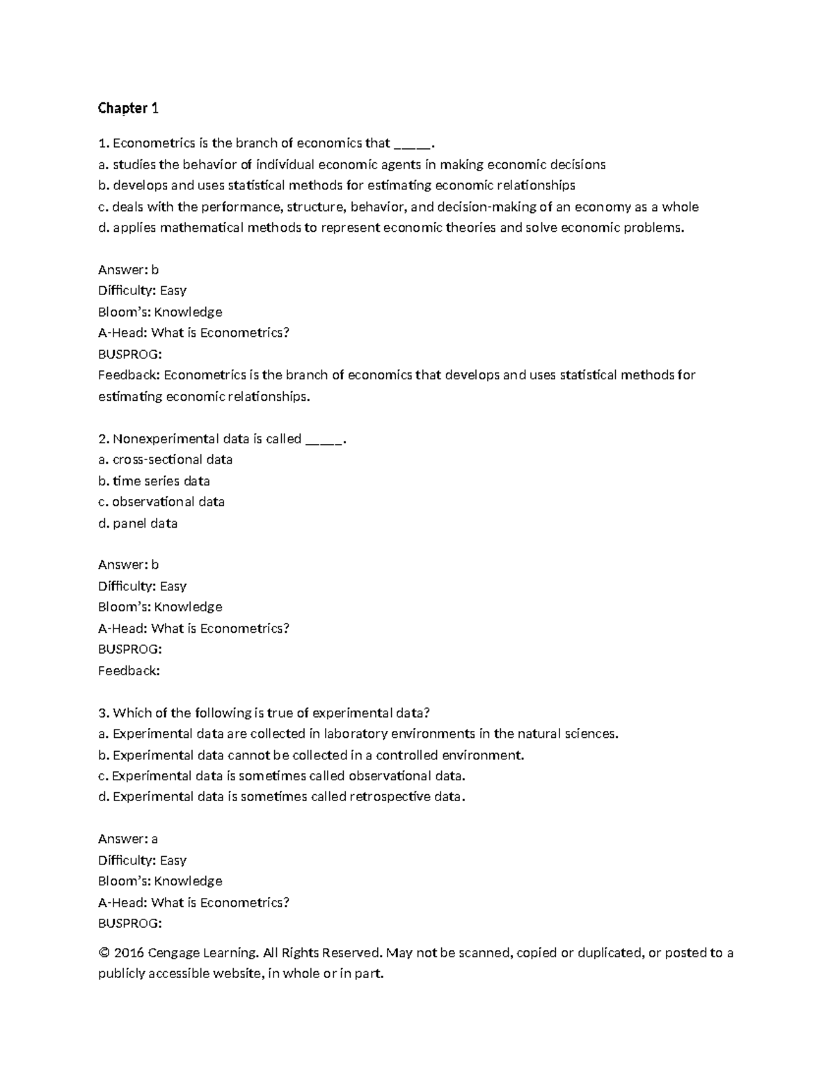Chapter 1 Test Bank For Introduction To Econometrics Update Chapter