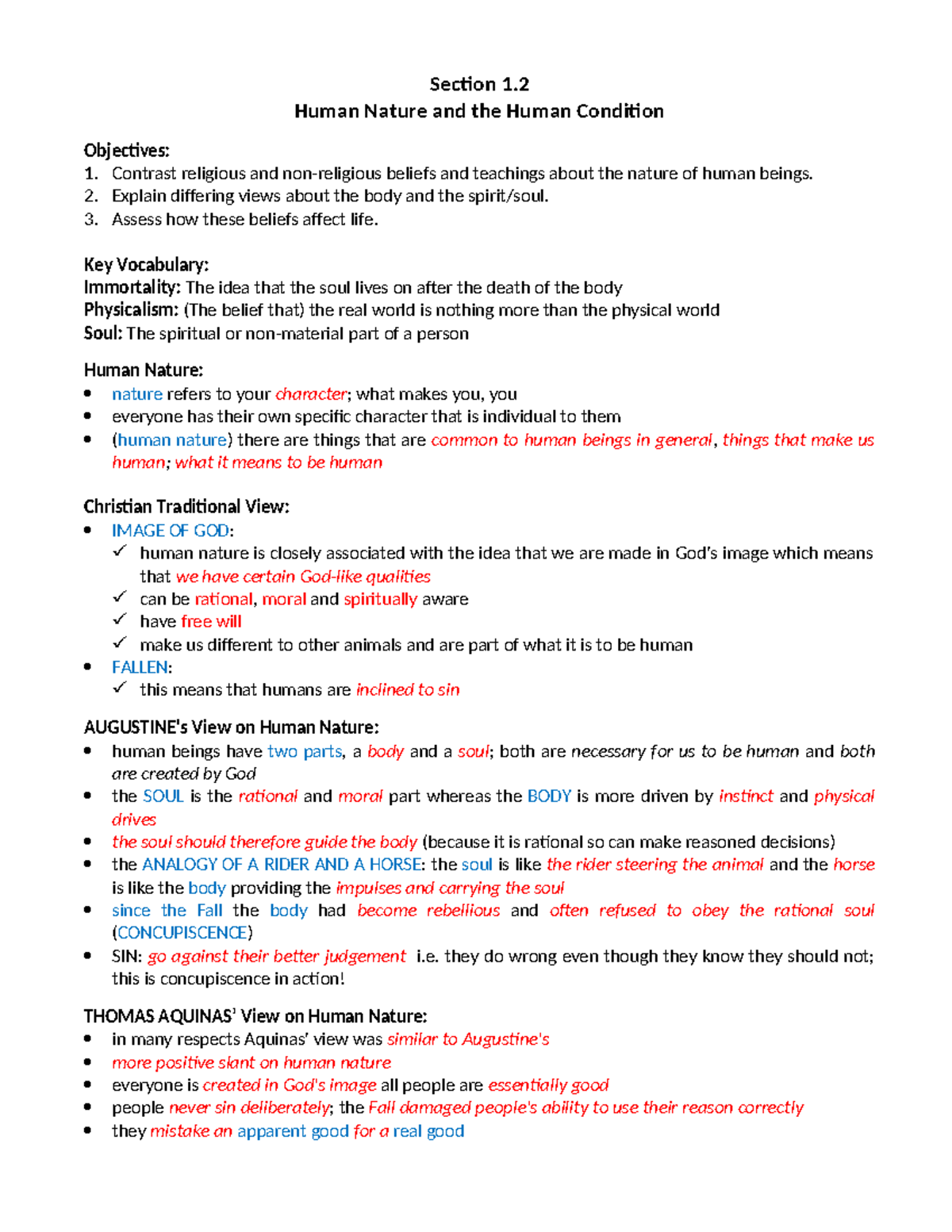 Section 1.2 - Human Nature & Human Condition - Section 1. Human Nature and the Human Condition ...