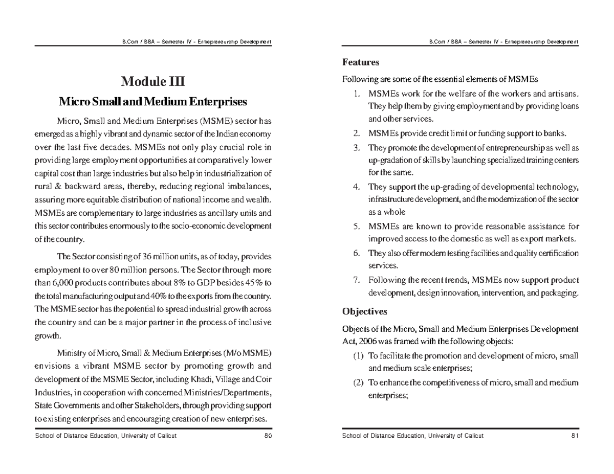 EDP Module 3 - Module III Micro Small and Medium Enterprises Micro ...