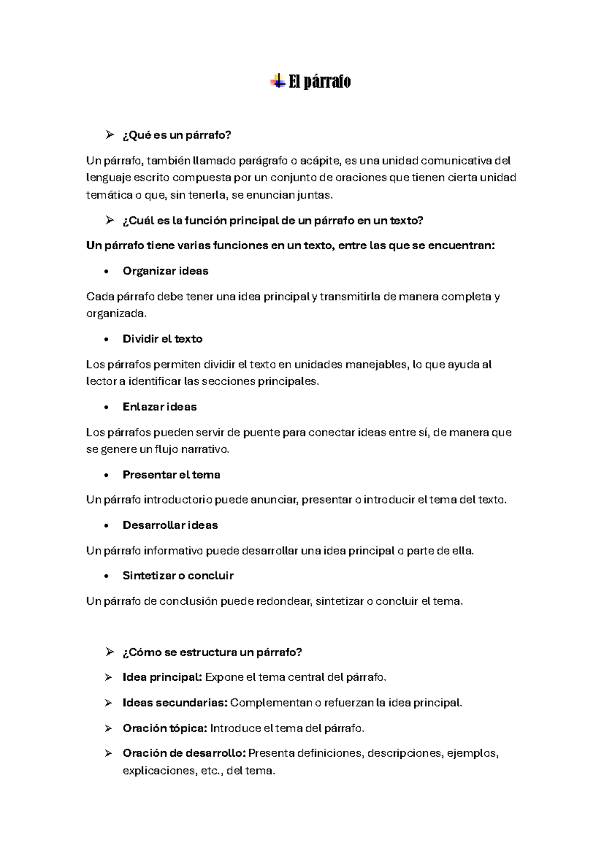 Unidad 1 - tarea de español sobre el parrafo - El párrafo ¿Qué es un ...