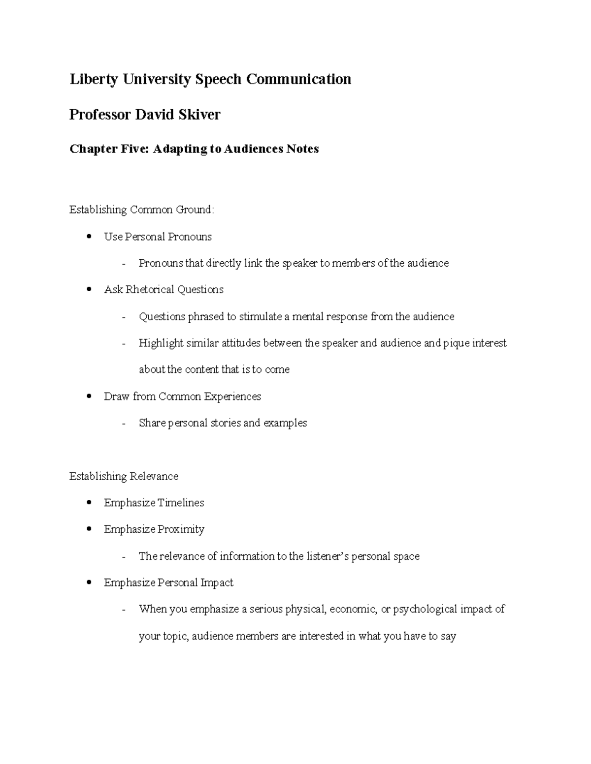 Speech Communication Chapter Five Notes - Liberty University Speech ...