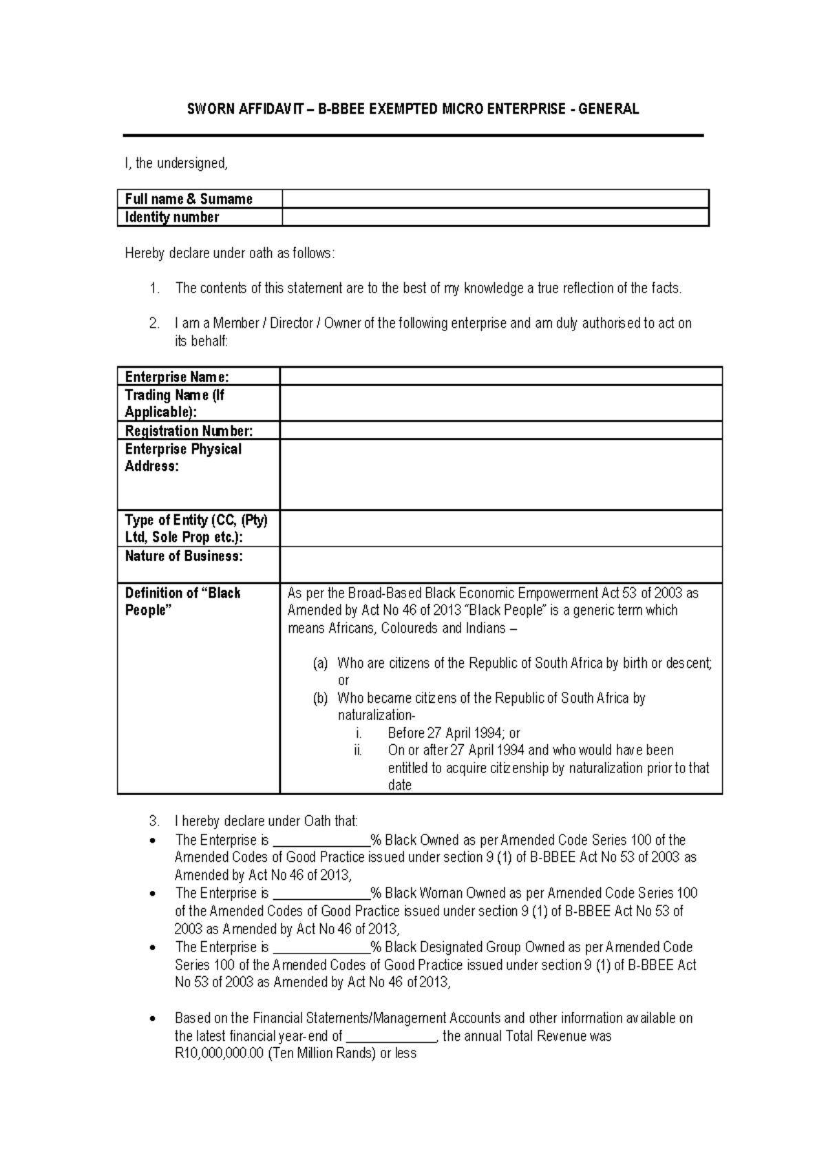 Affidavit-EME-Gen - ENGLISH - SWORN AFFIDAVIT – B-BBEE EXEMPTED MICRO ...