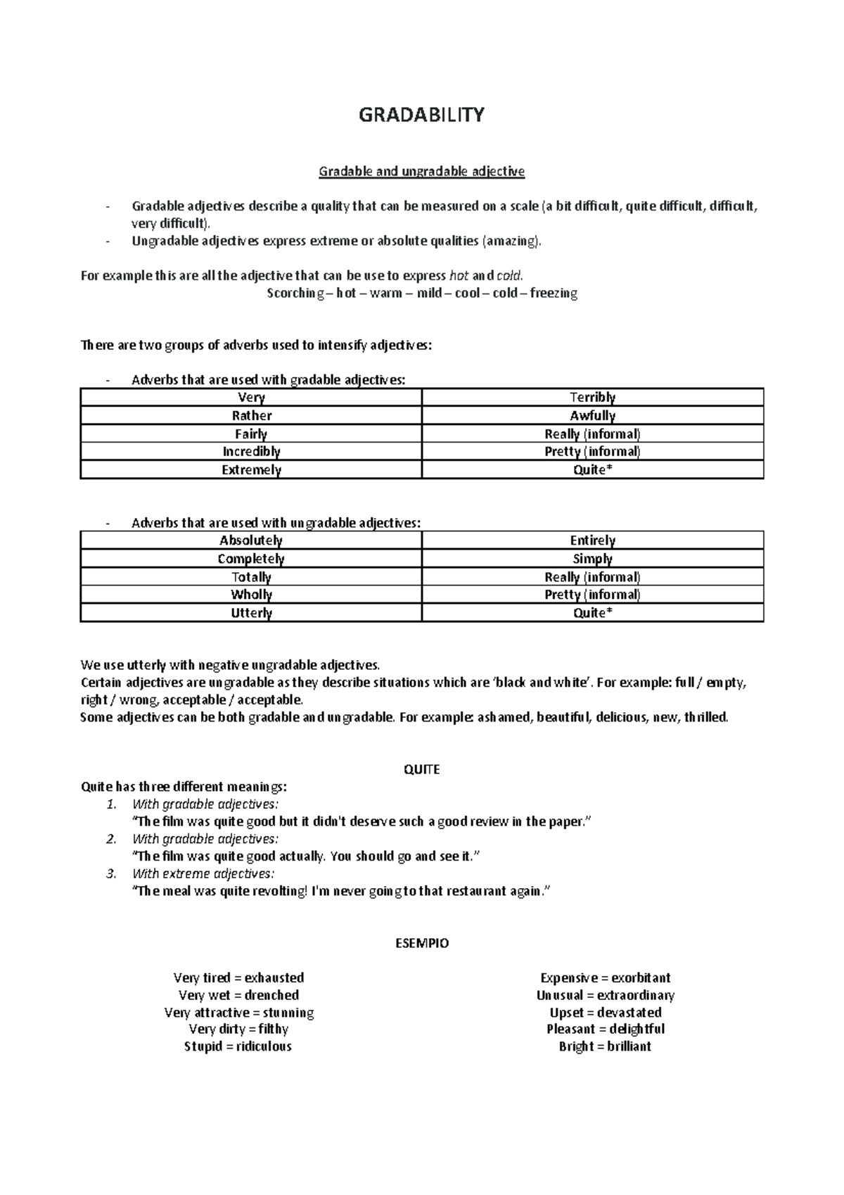 Gradability English - GRADABILITY Gradable and ungradable adjective ...