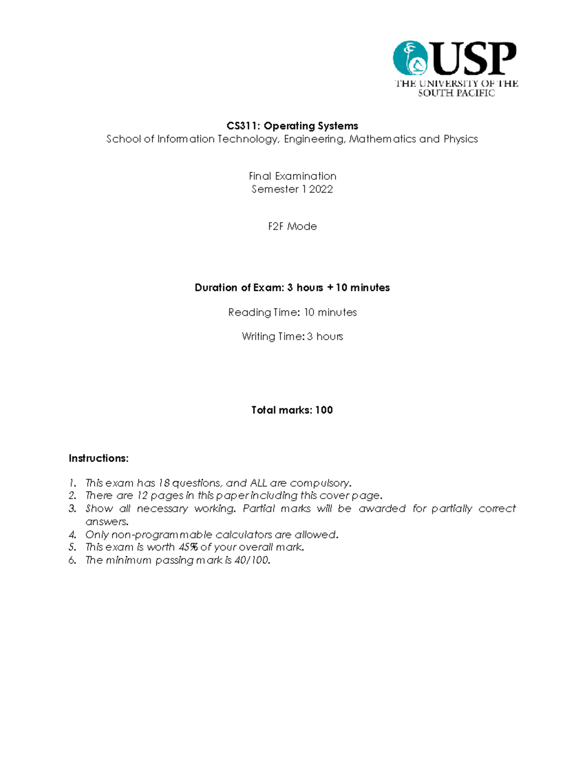 CS311 Exam - CS311: Operating Systems School of Information Technology ...