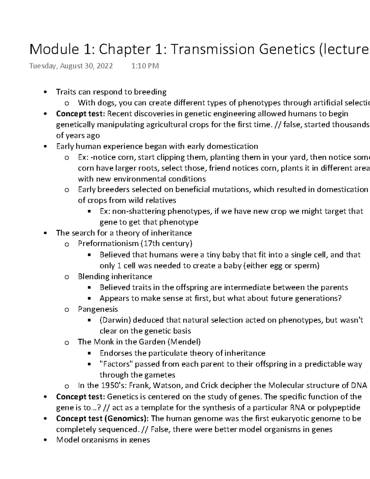 Module 1 Chapter 1 Transmission Genetics (lecture) - Traits can respond ...