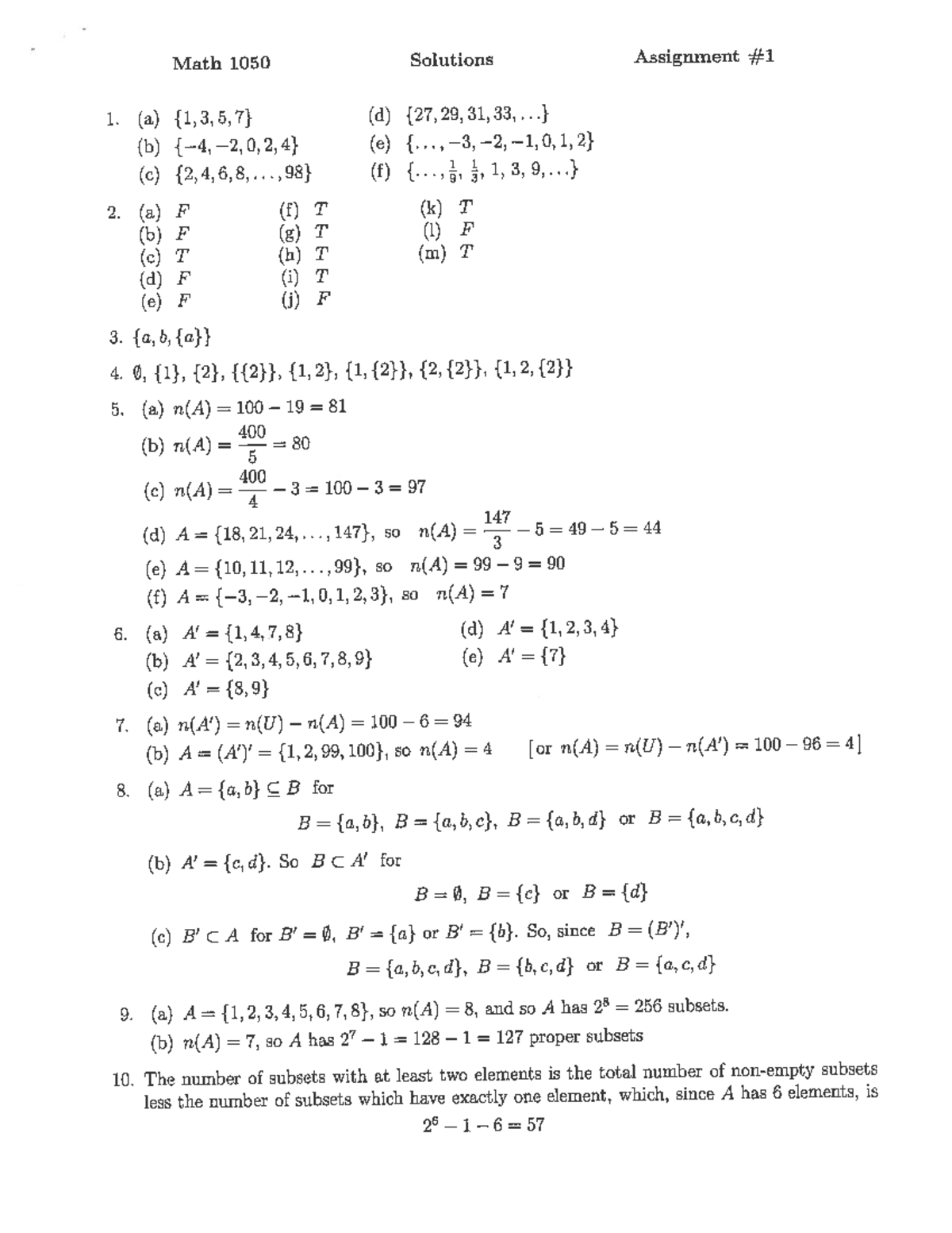 Mandatory assignments and solutions 3 - 6 - Finite Mathematics I - Math 1050 Solutions ...