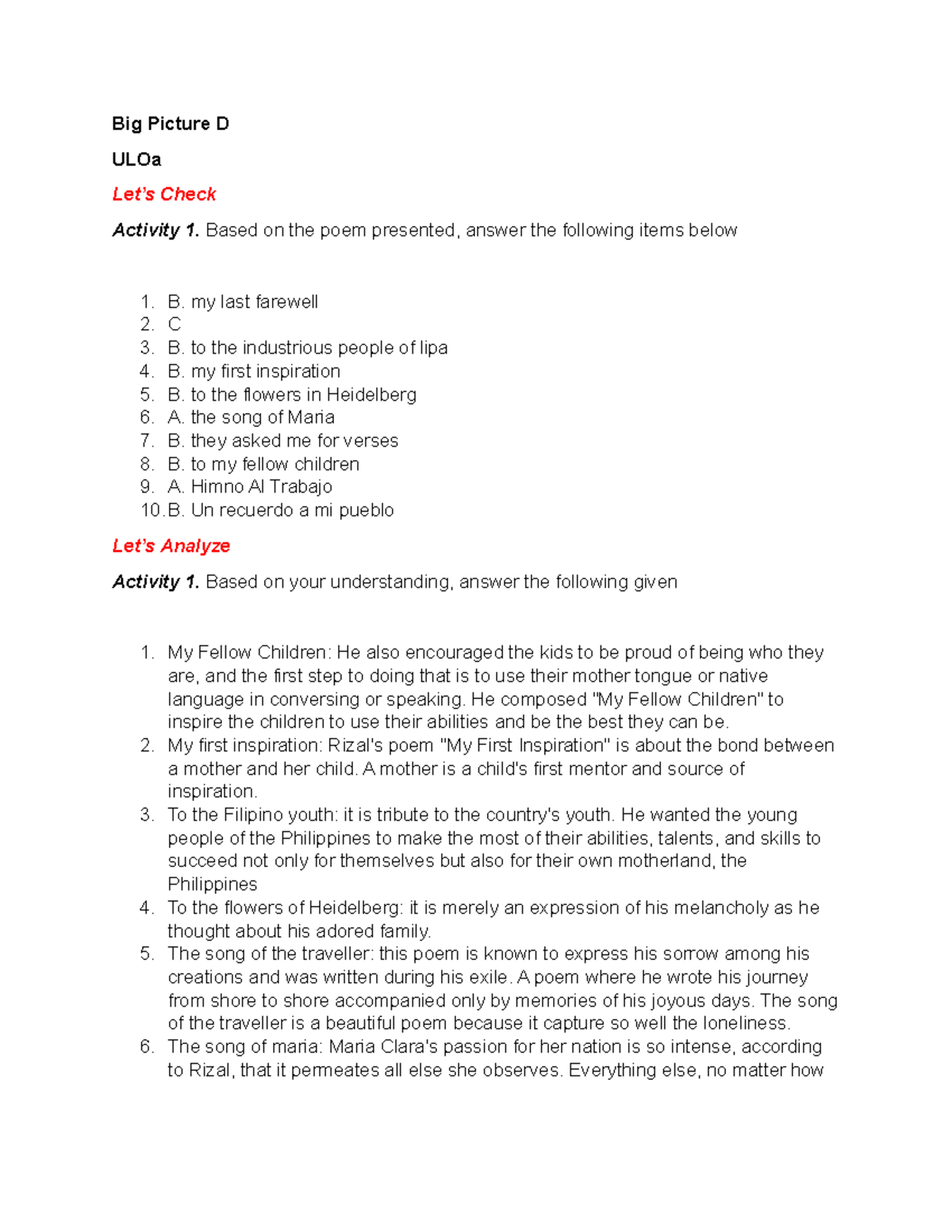 BIG Picture B - assignment - Big Picture D ULOa Let’s Check Activity 1 ...