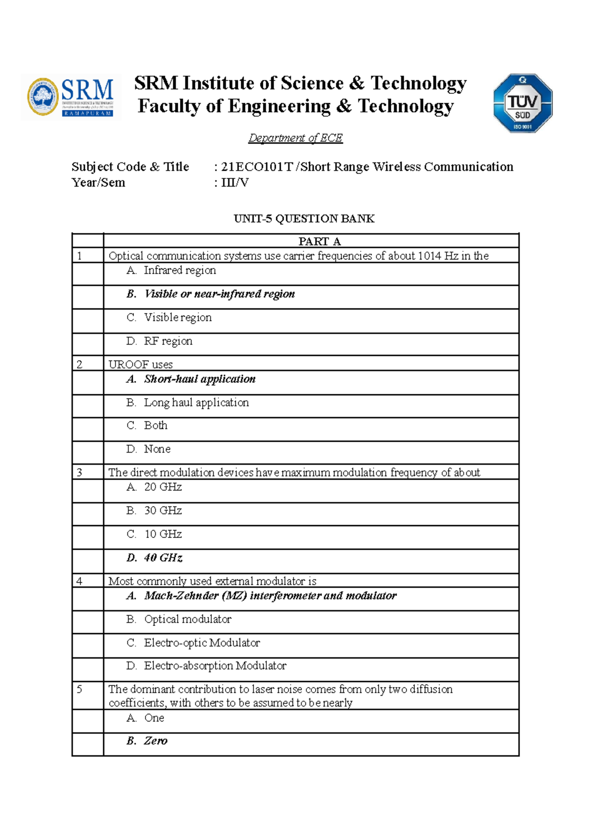 SRWC unit 5 Question bank - SRM Institute of Science & Technology ...