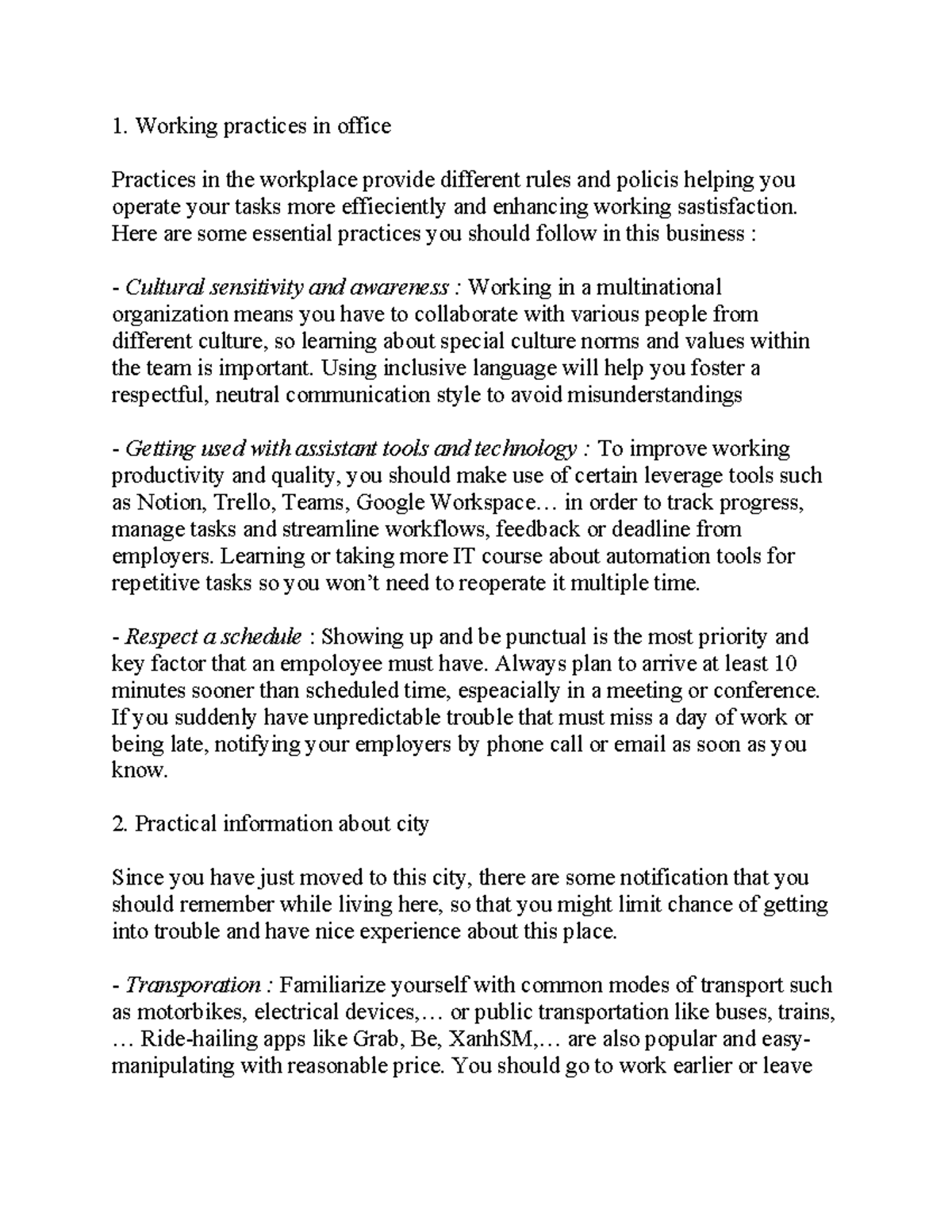 Case study 1 - Working practices in office Practices in the workplace ...