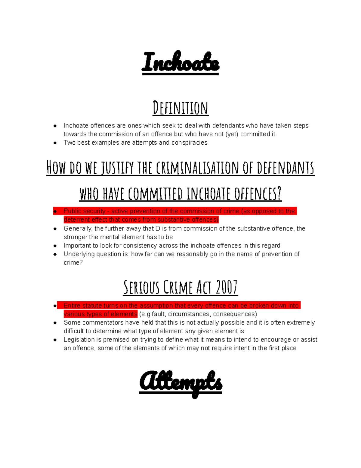 Crim - Inchoate Offences - Inchoate Definition Inchoate offences are ...