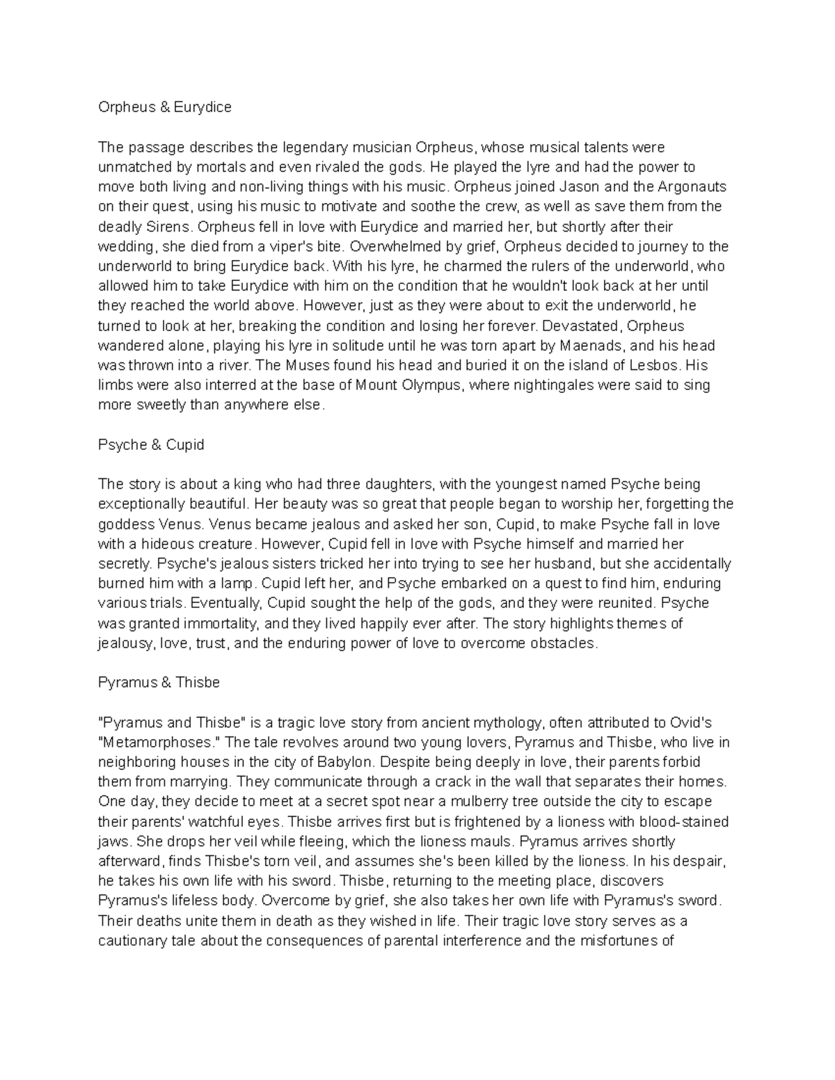 Mythology Summarize - Orpheus & Eurydice The passage describes the ...