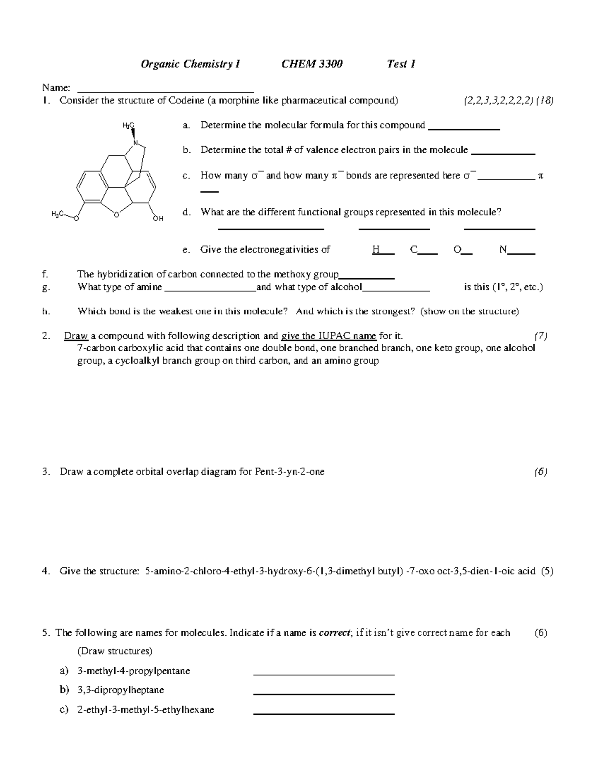 Oc1e1f05 - practice test 1 - O OH N H 3 C H 3 C O Organic Chemistry I ...