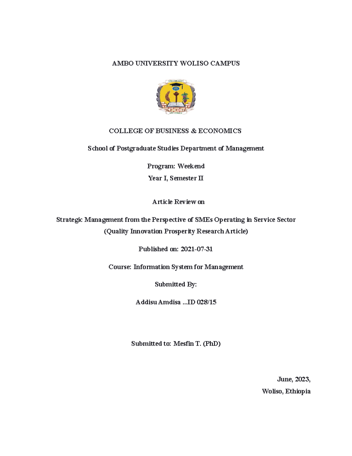 Adisu rvw IT article rvw assgt - business management - Studocu