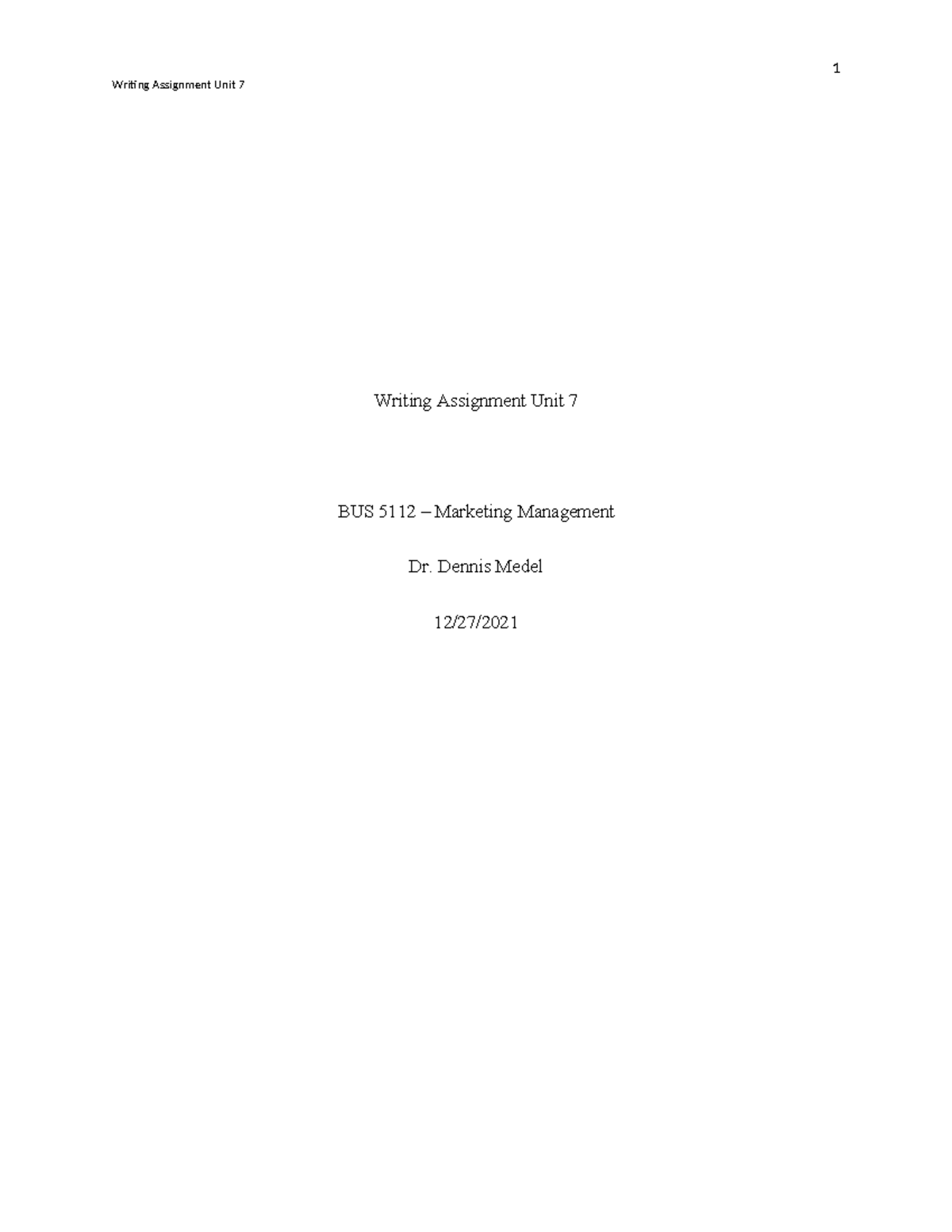 5112Written Assignment 7 - Marketing Management - Writing Assignment ...