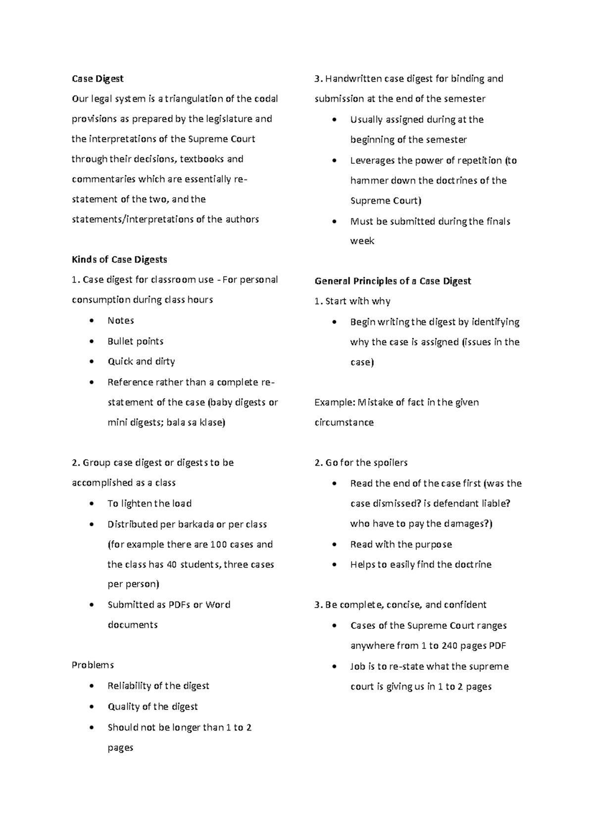 Types and Format of Case Digest - Case Digest Our legal system is a ...