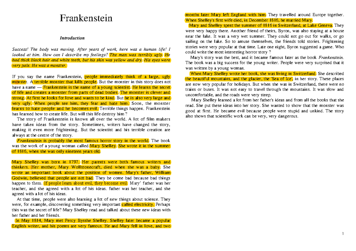 Level 3 - Frankenstein - mreader stories - Frankenstein Introduction ...