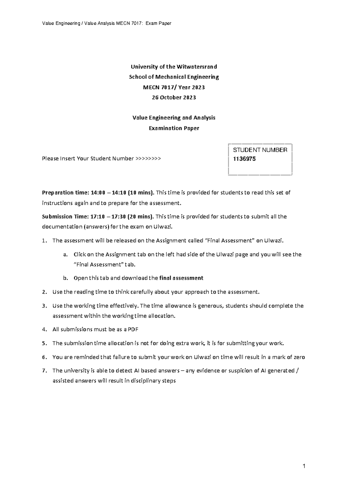 Wits MECN7017 Exam Paper 2023 Final- Rolivhuwa Munyenyiwo (1136975 ...