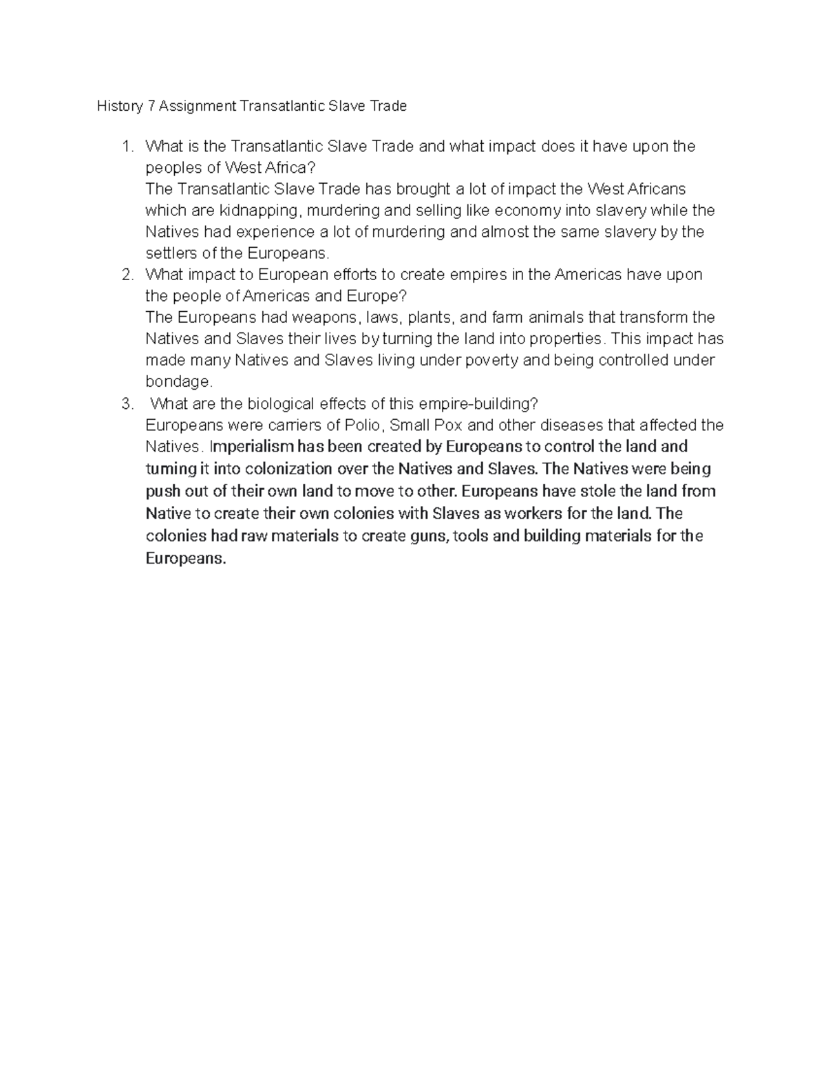 History 7 Assignment Transatlantic Slave Trade - What impact to ...
