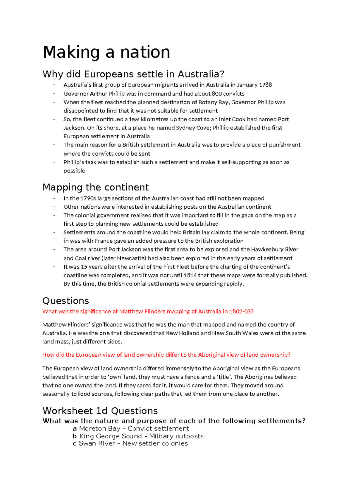 Making a nation - Making a nation Why did Europeans settle in Australia ...