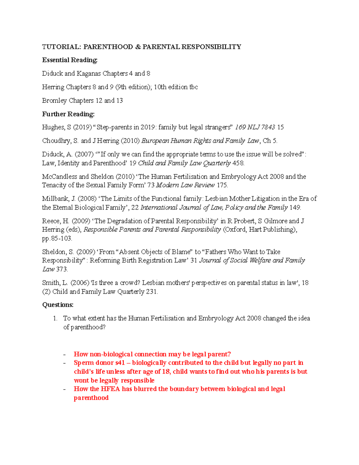 Tutorial 6 - Parental Responsibility - TUTORIAL: PARENTHOOD & PARENTAL ...