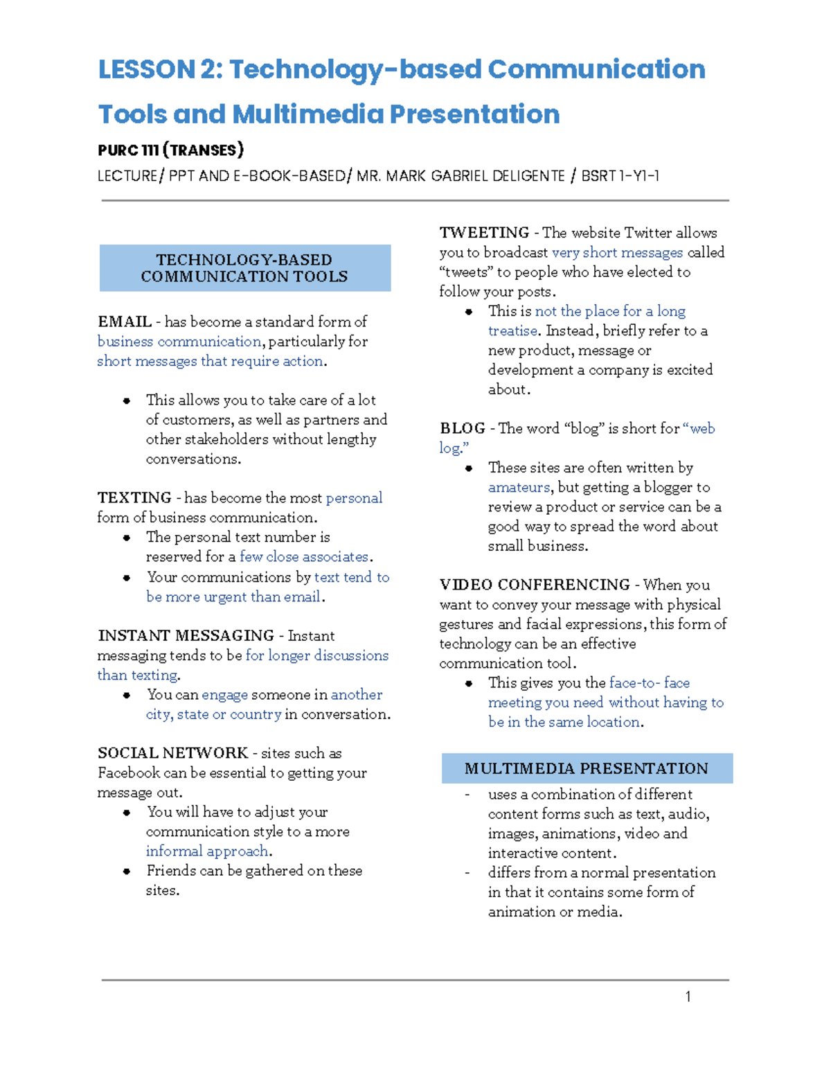 Lesson 2 Technology-based Communication Tools and Multimedia ...