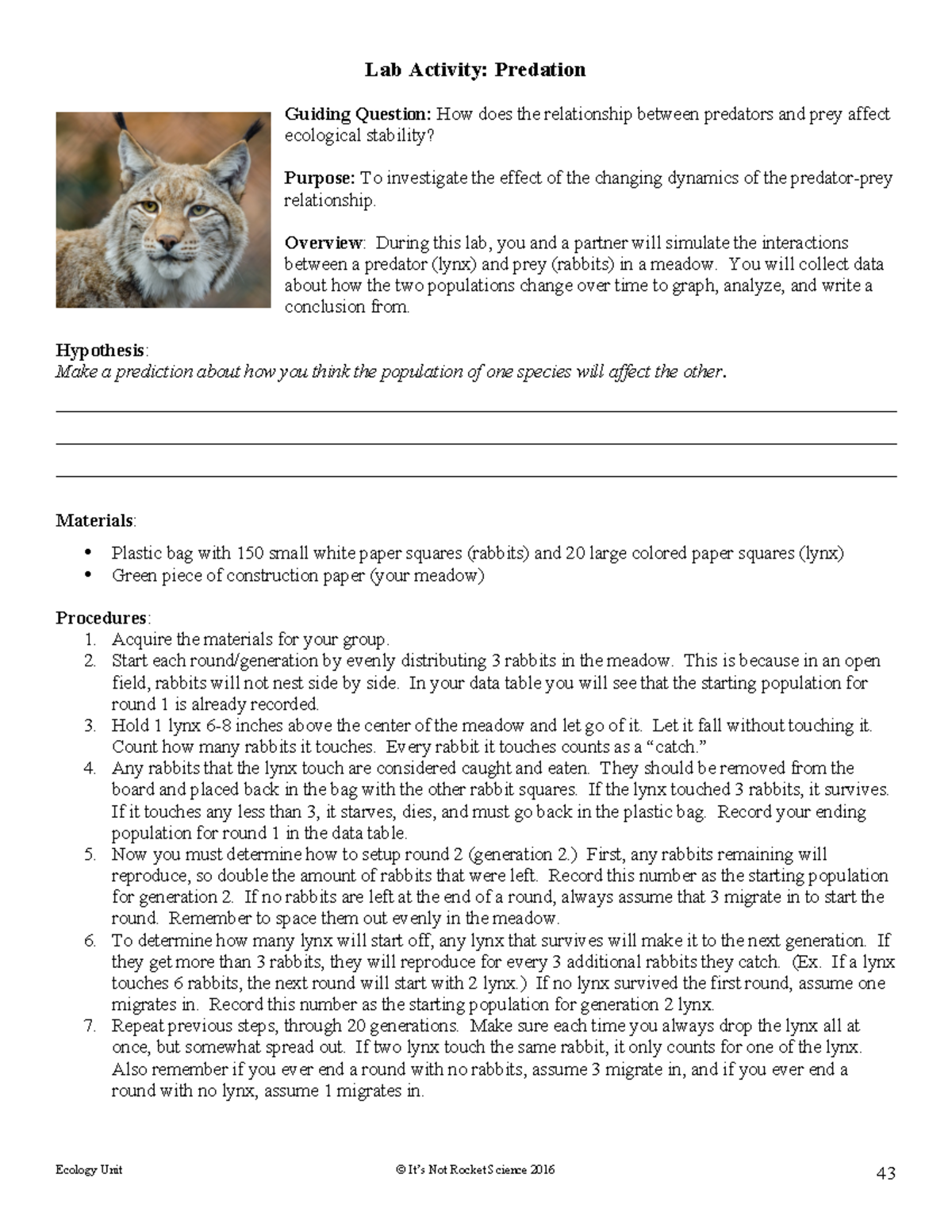 Predation lab and symbiosis scenarios - Lab Activity: Predation Guiding ...