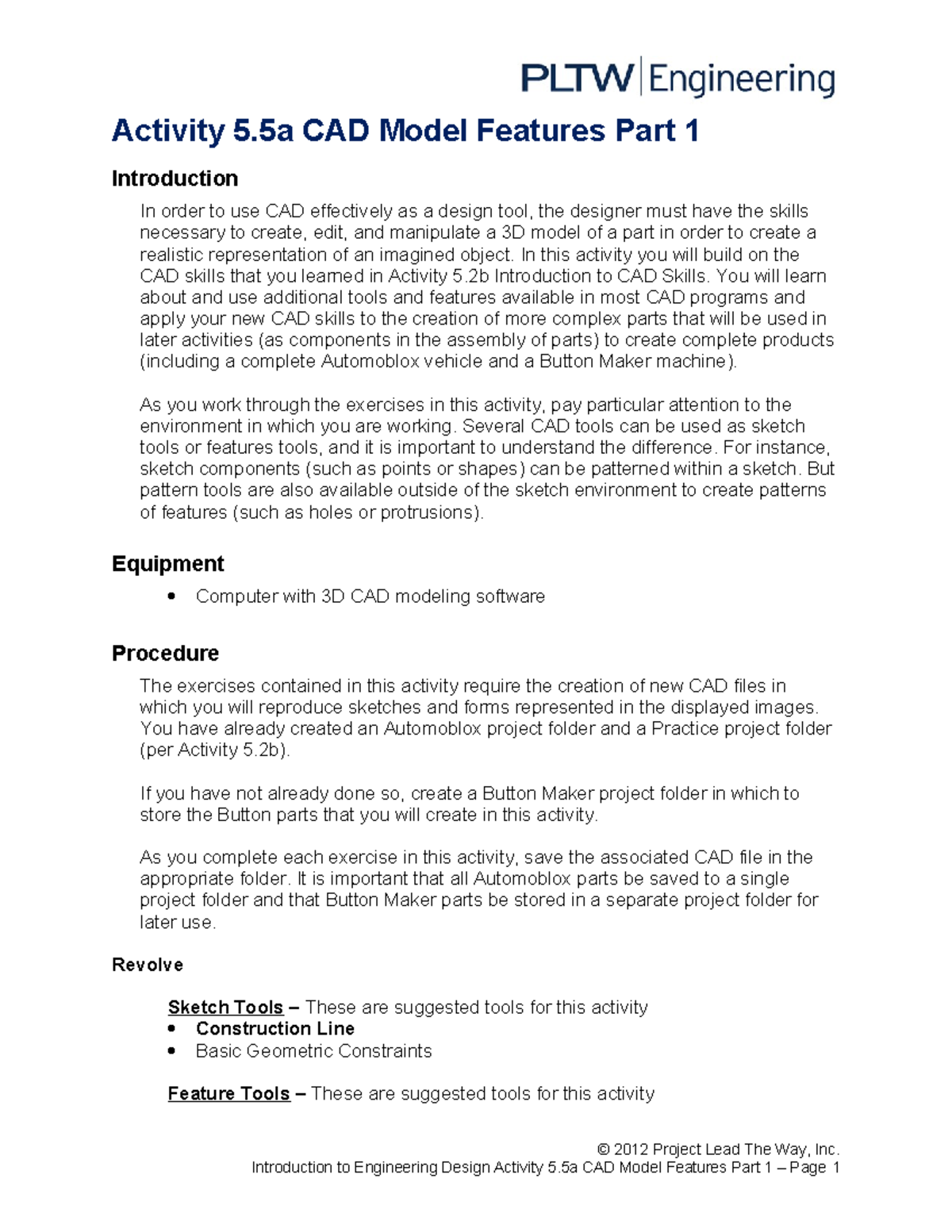 5.5.a.A CADModel Features - Activity 5 CAD Model Features Part 1 ...