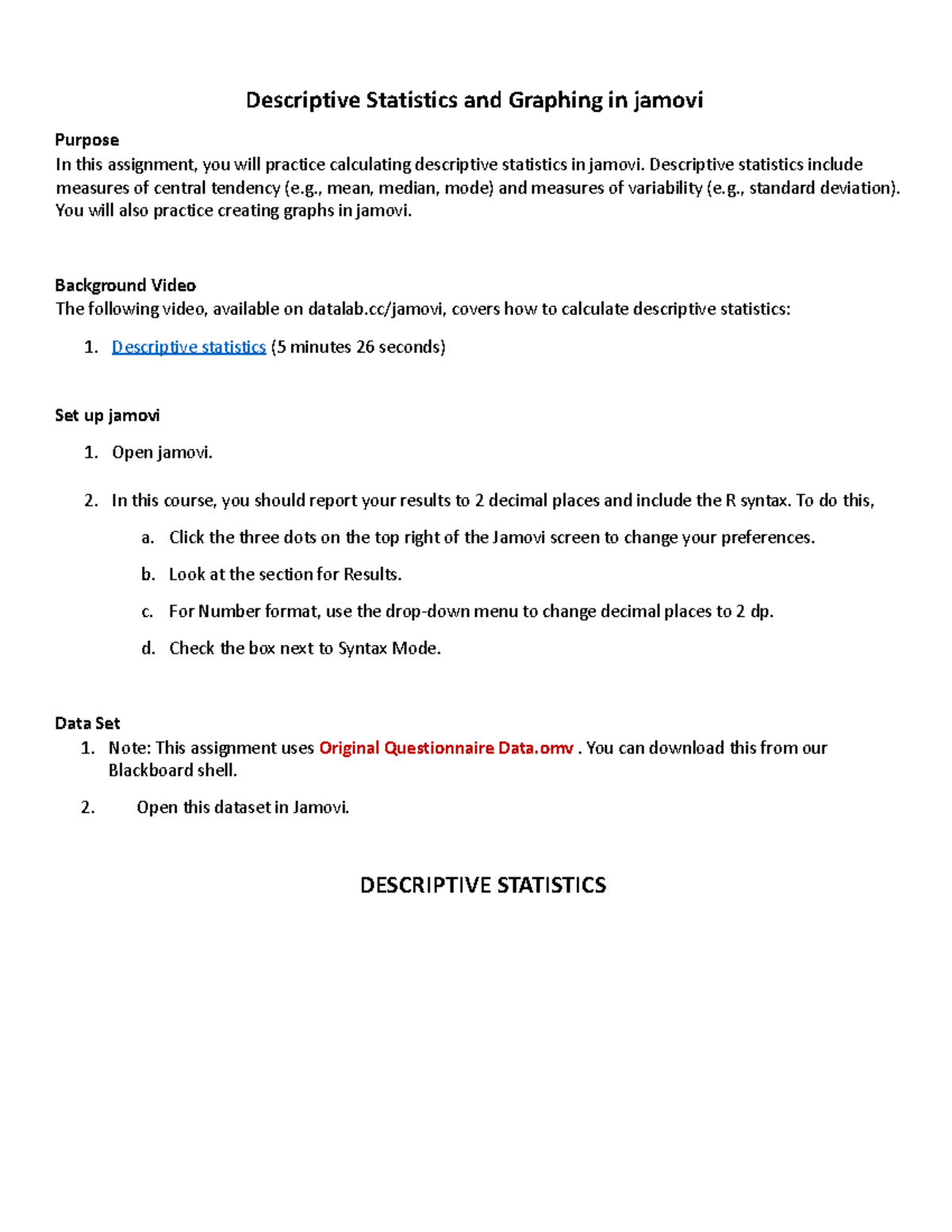 Descriptive Statistics and Graphing in jamovi- completed - Descriptive ...