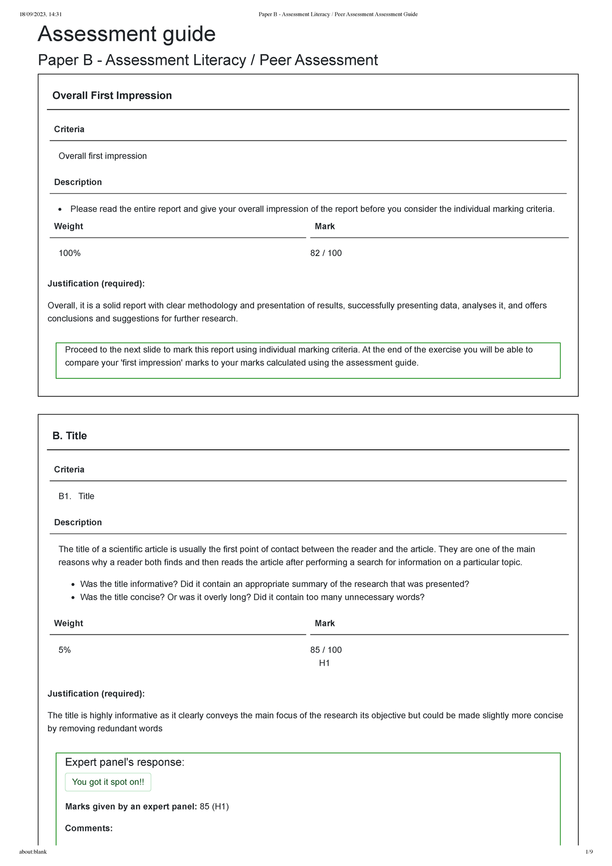 Paper B - Assessment Literacy Peer Assessment Assessment Guide ...