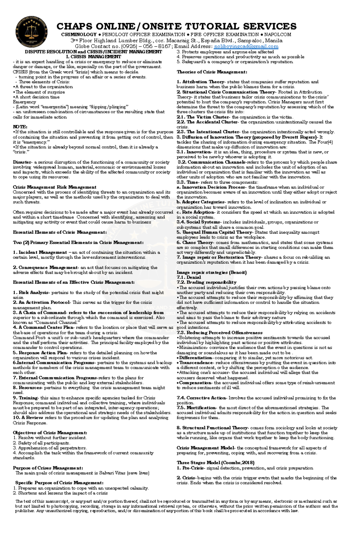 Dispute Resolution and Crisis Management Chaps - CRIMINOLOGY PENOLOGY ...