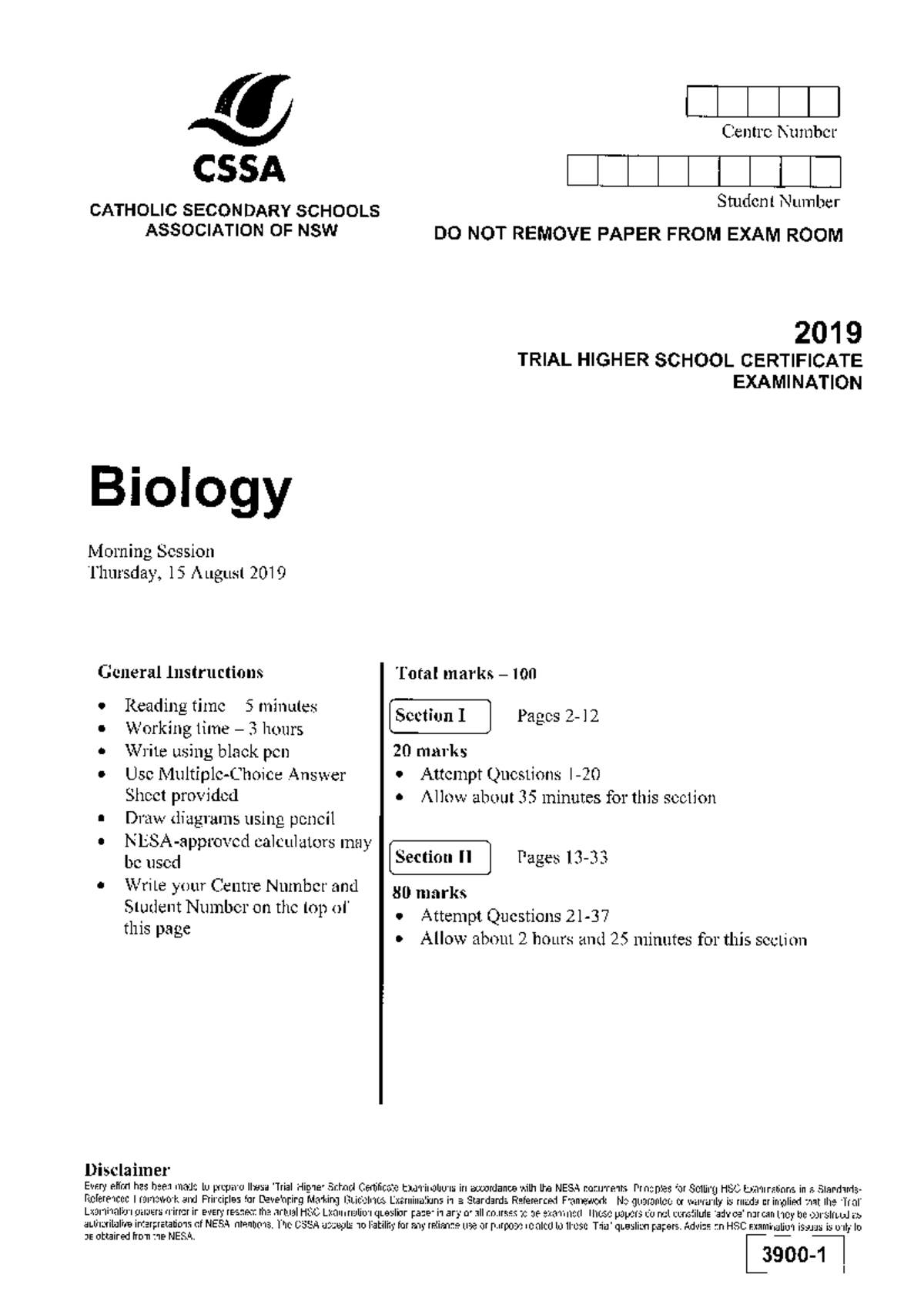 Catholic Biology 2019 - 2019 CSSA Bio Trial - Studocu