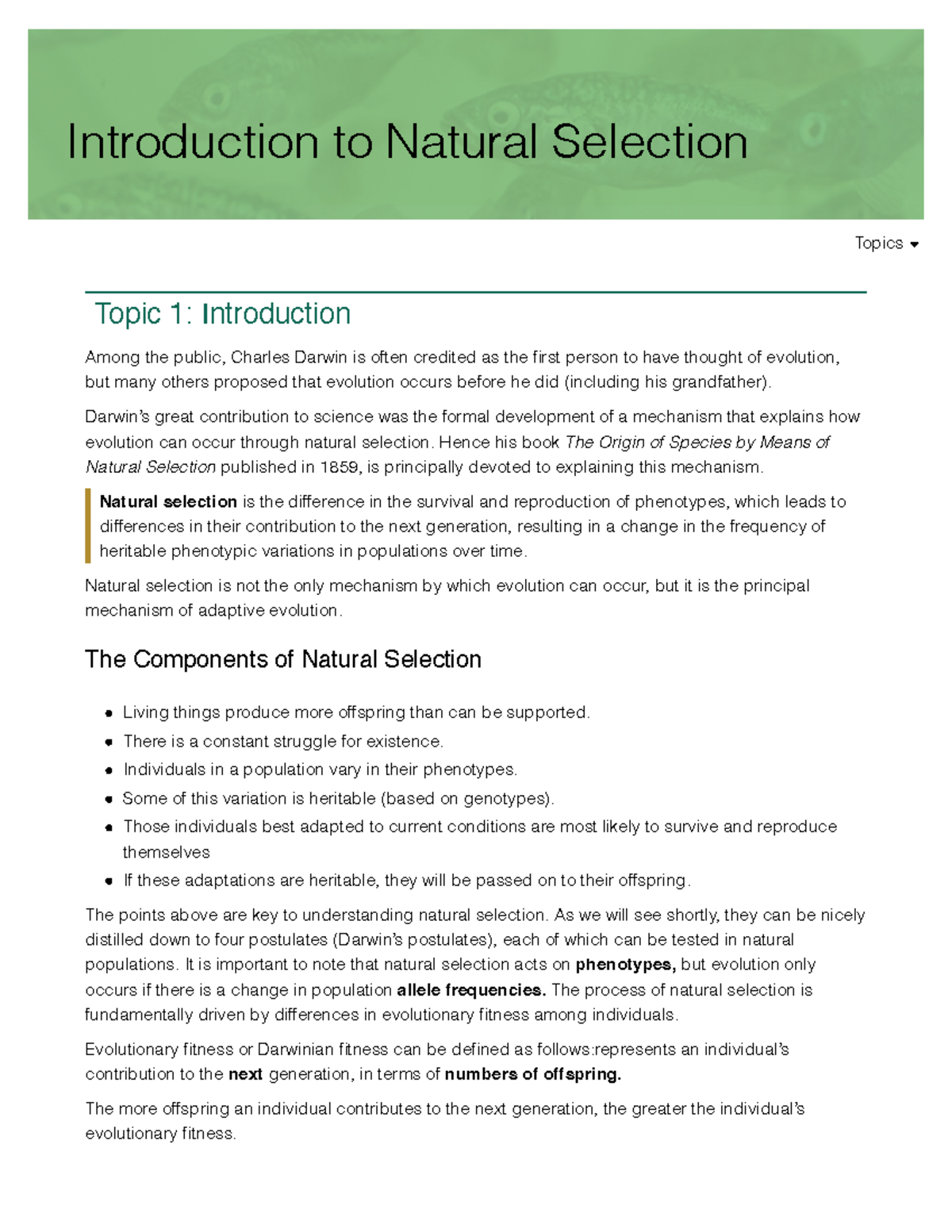 Module 3: Introduction to Natural Selection - Introduction to Natural ...
