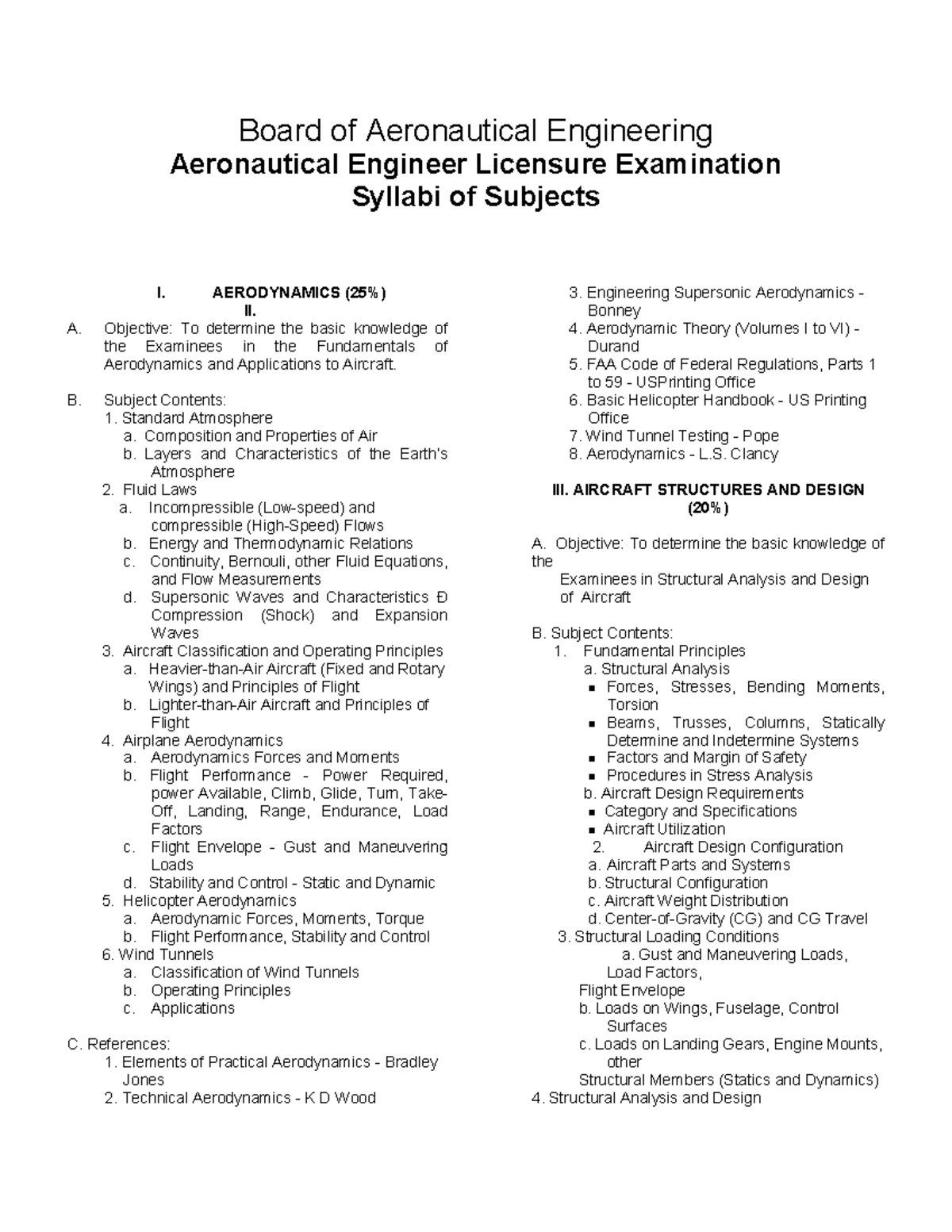 Board of Aeronautical Engineering - Syllabi 0 - - Studocu