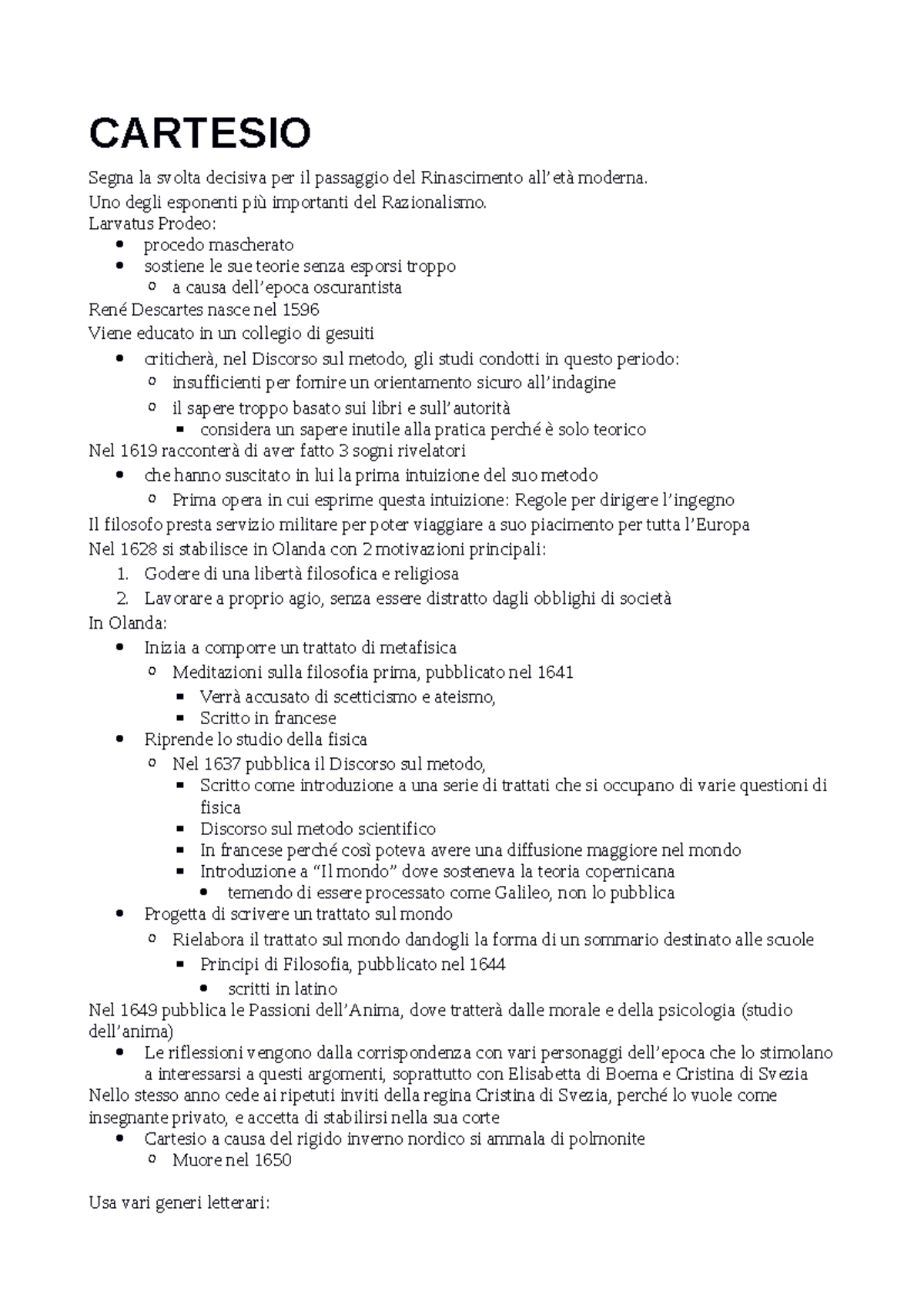 Filosofia (Cartesio, Pascal e Spinoza) - CARTESIO Segna la svolta ...