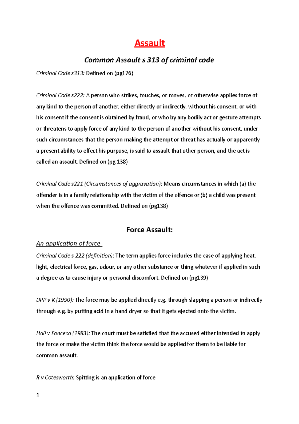 Assault- Criminal Law notes - Assault Common Assault s 313 of criminal ...