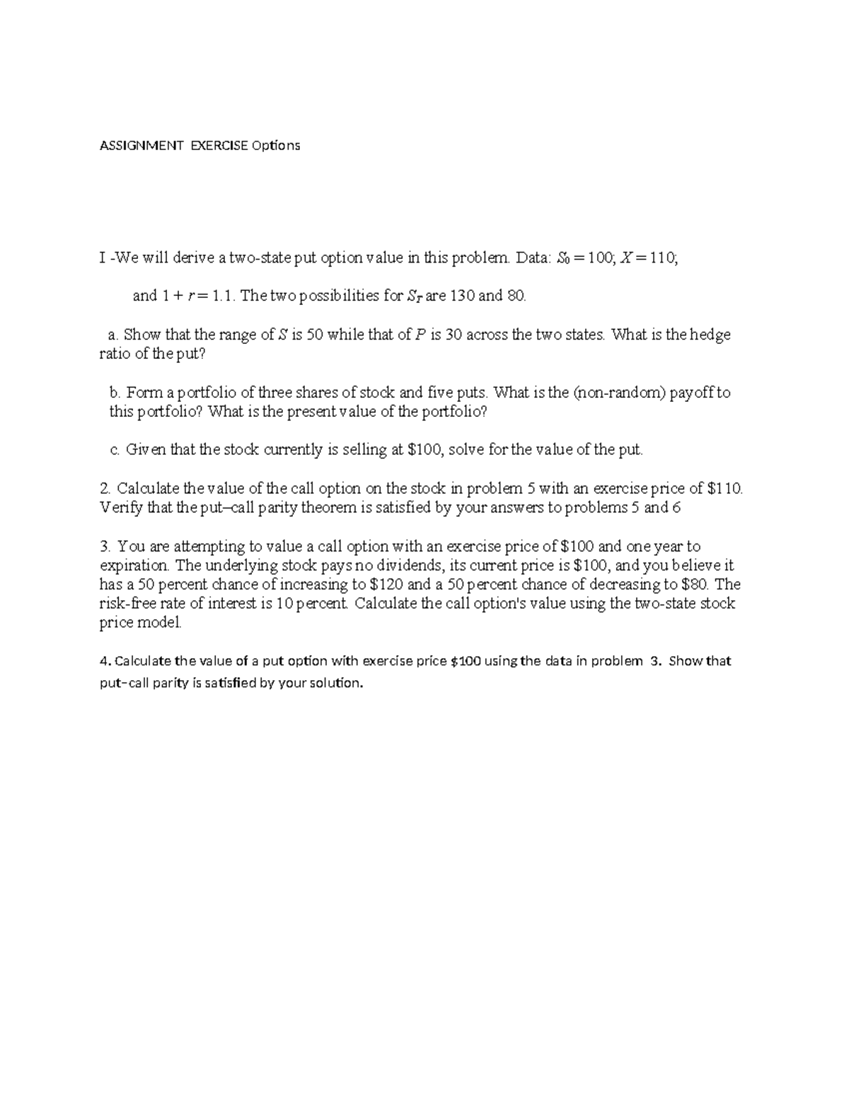 Assignment: Exercise Options 2020 - ASSIGNMENT EXERCISE Options I -We ...