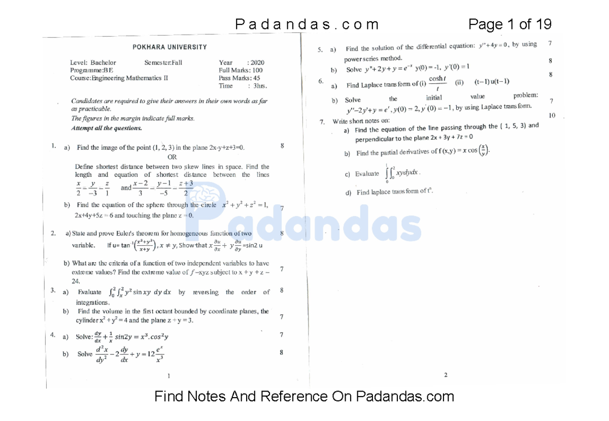 Math Question set - Som - I. POKHARA UNIVERSITY Le vel: Bachelor Semester Programme :BE - Studocu