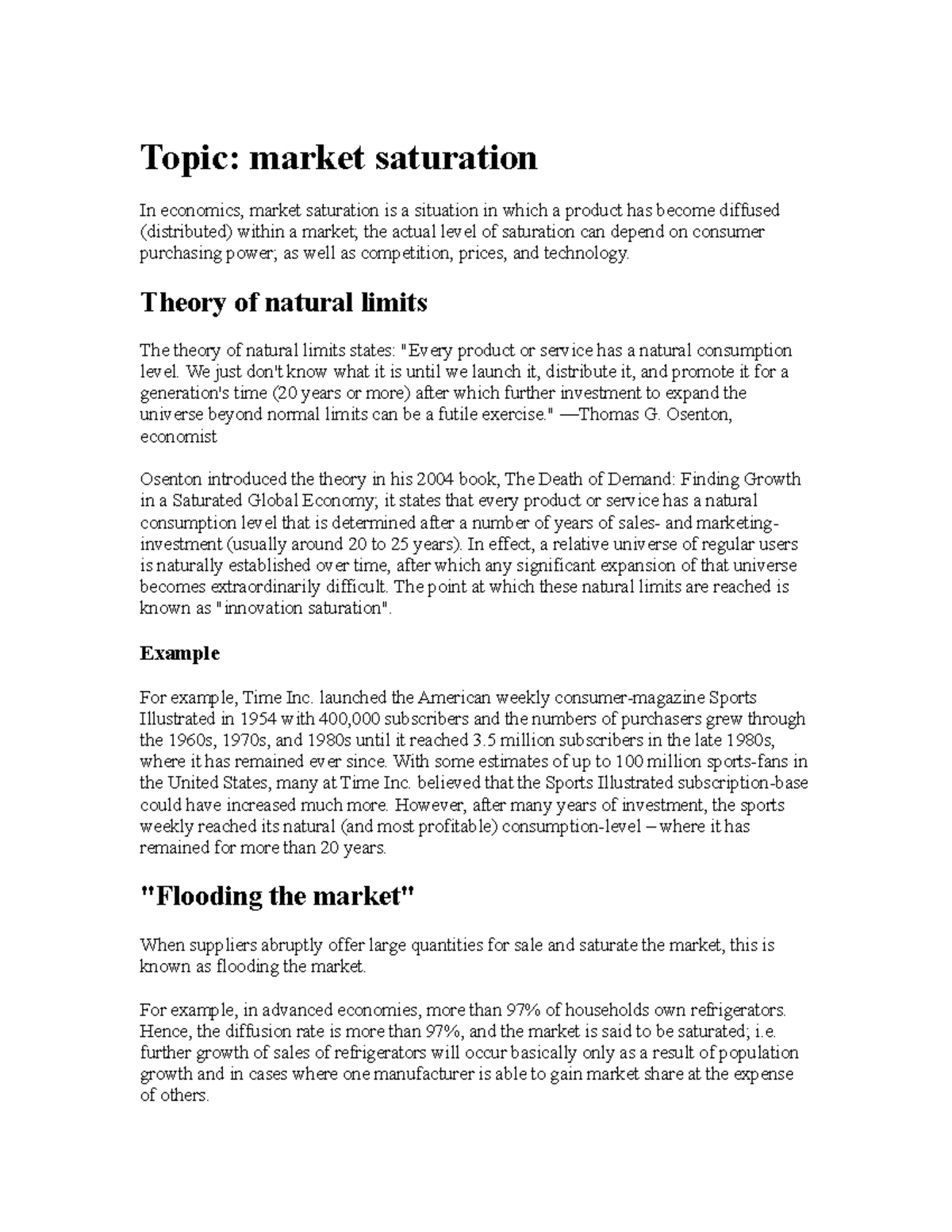 Market Saturation - Topic: market saturation In economics, market ...