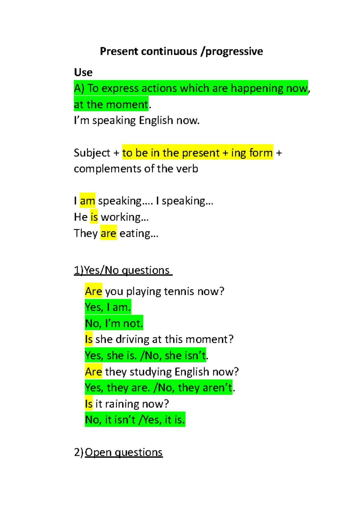 Present Continuous Theory and examples - Present continuous ...