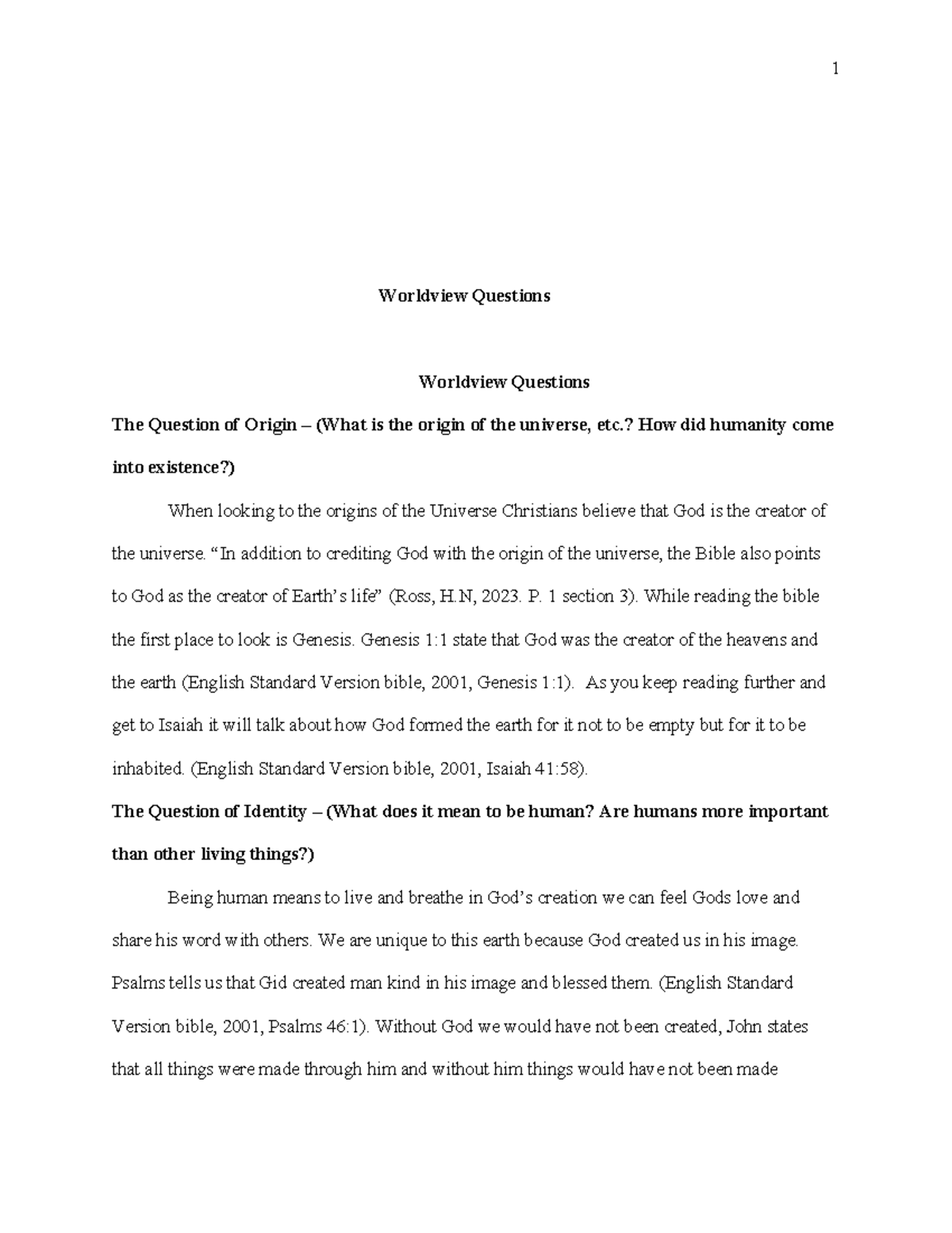 Worldview Questions - Worldview Questions Worldview Questions The ...