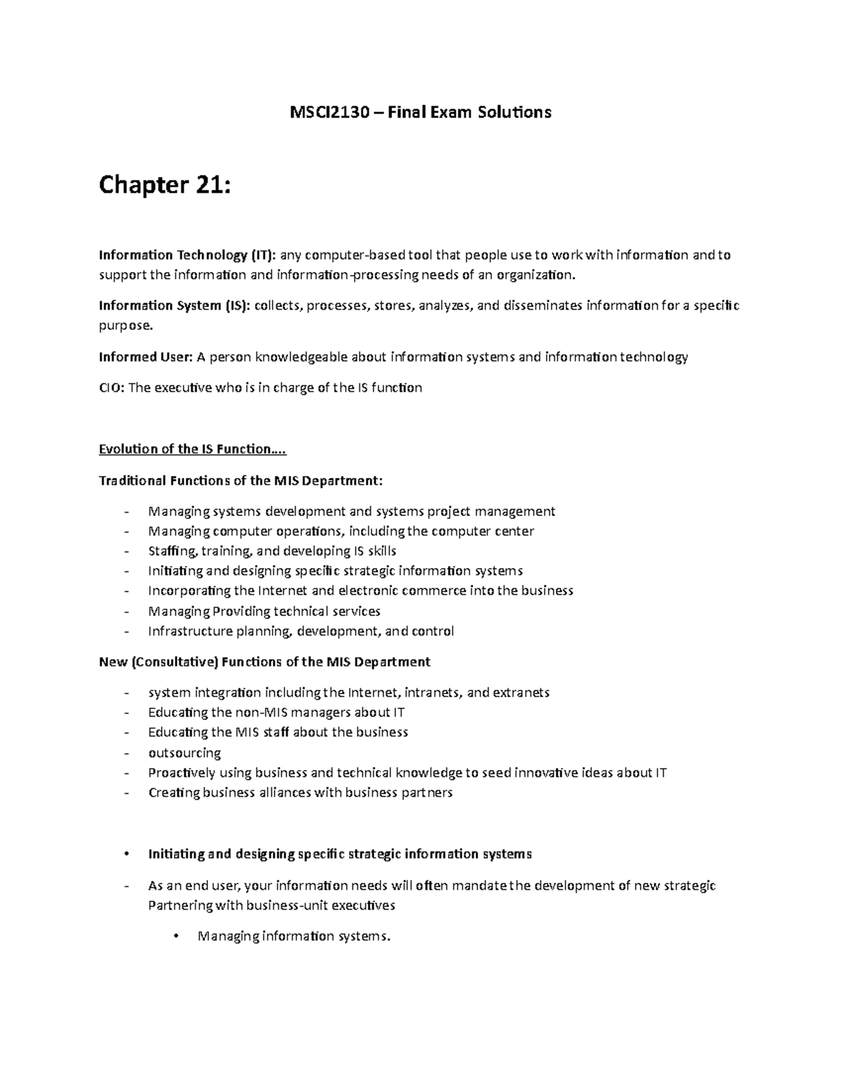 MIS Final Exam Solution VIP for the Final Exam of Information Technical ...