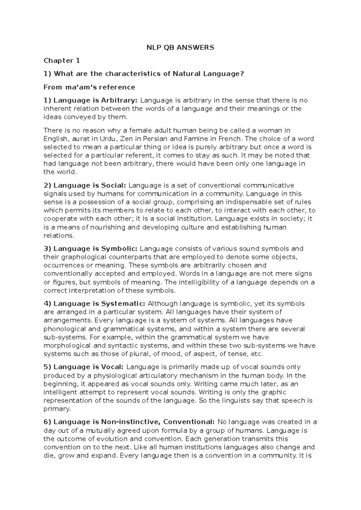 Nlp Qb Answers Nlp Nlp Qb Answers Chapter 1 What Are The Characteristics Of Natural Language
