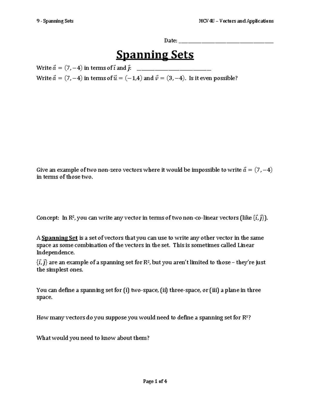 09 - Spanning Sets - Notes - Date ...