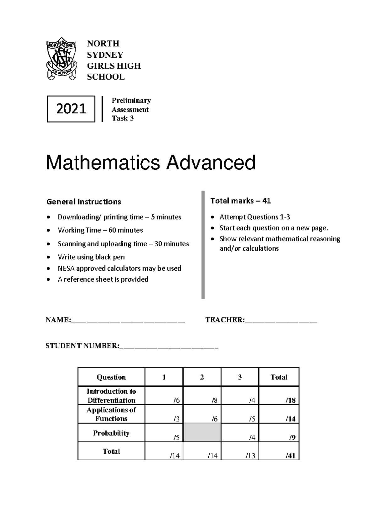 Yearly 2021 - North Sydney Girls Mathematics Advanced Paper ...