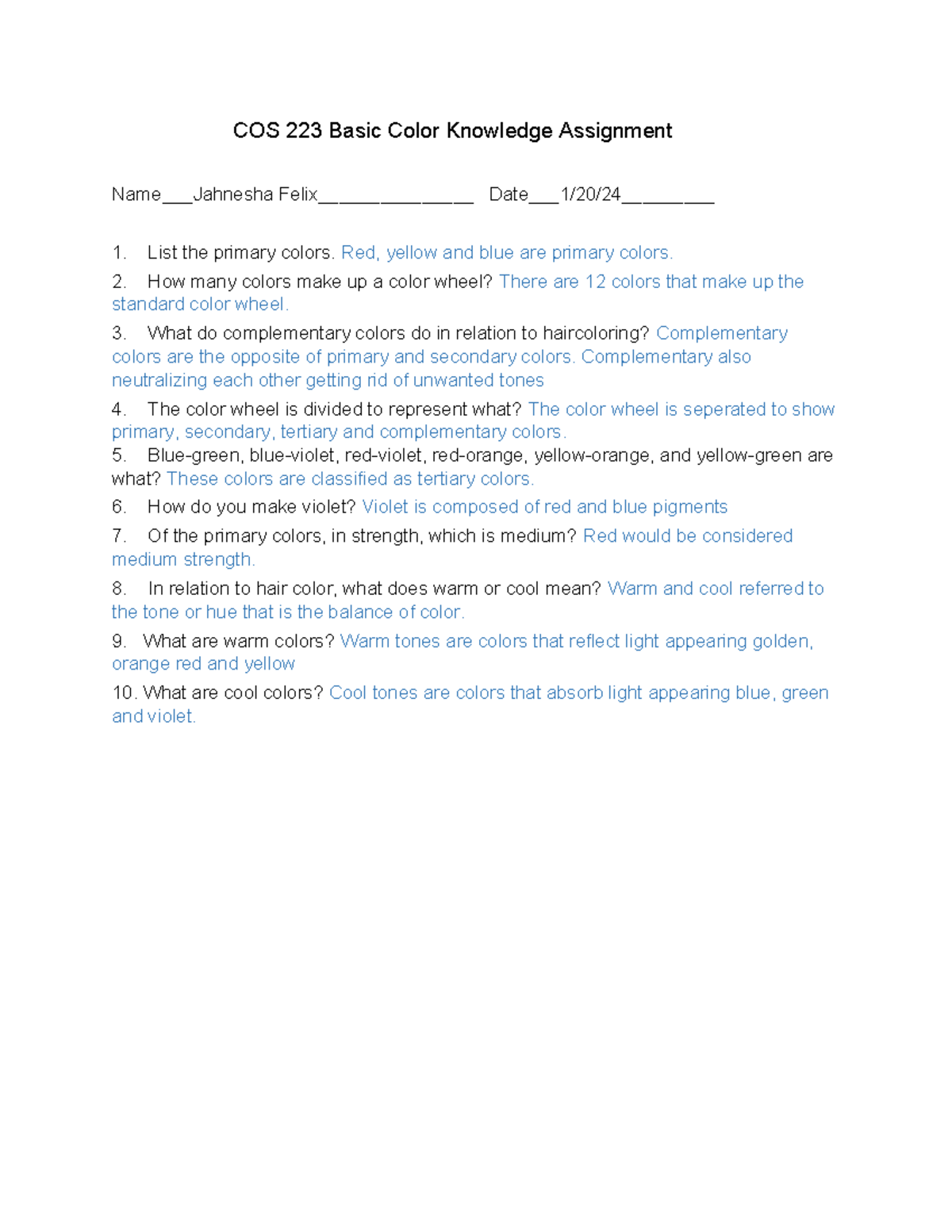 COS 223 Basic Color Knowledge Assignment - COS 223 Basic Color ...