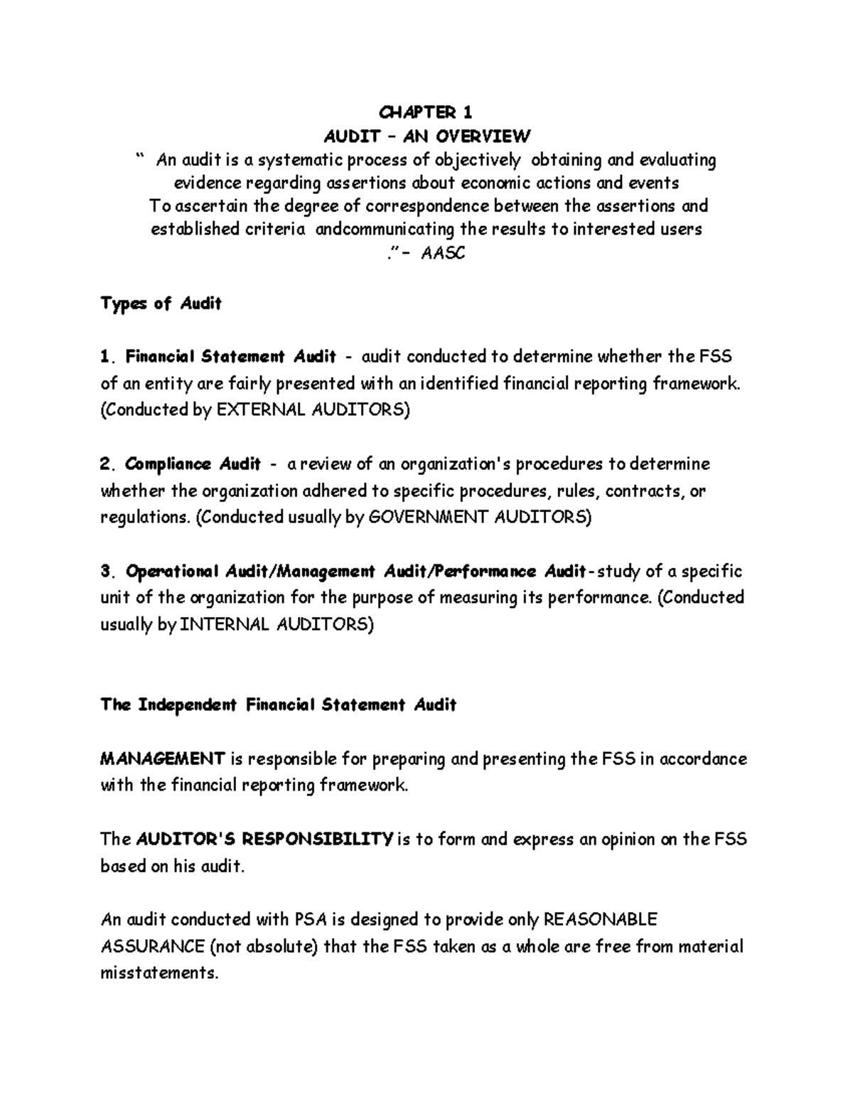 Audit theory notes - CHAPTER 1 AUDIT – AN OVERVIEW “ An audit is a ...