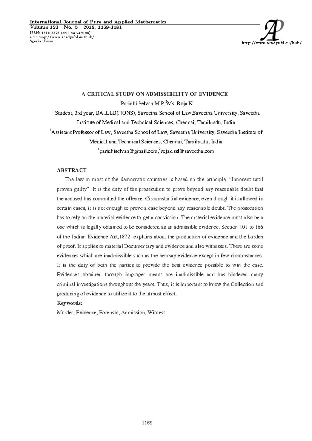 Admissibility of evidence - A CRITICAL STUDY ON ADMISSIBILITY OF ...